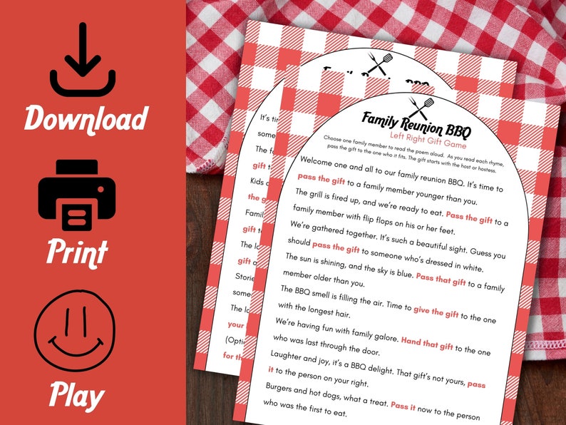 Family Reunion Left Right Game Printable Pass the Gift Poem Present ...