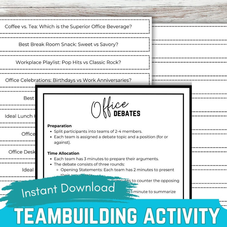 Office Debates Teambuilding Activity Printable | Virtual Team Building ...