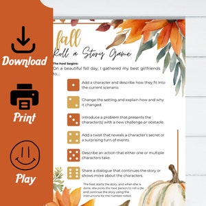 Weekend Getaway Fall Roll a Story Game Printable Dice Storytelling Game ...
