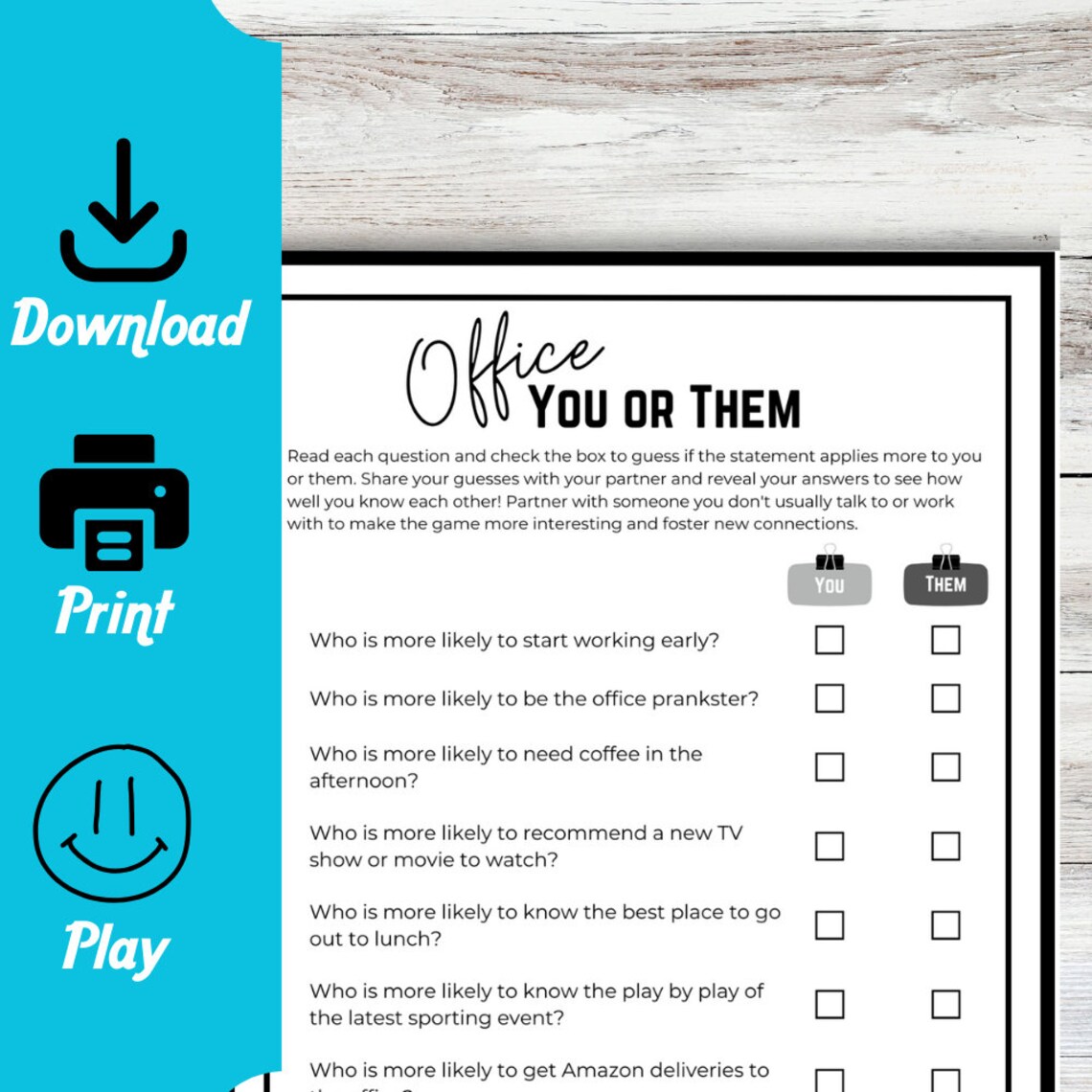 You or Them Staff Icebreaker Game Printable Get to Know You Work Games ...
