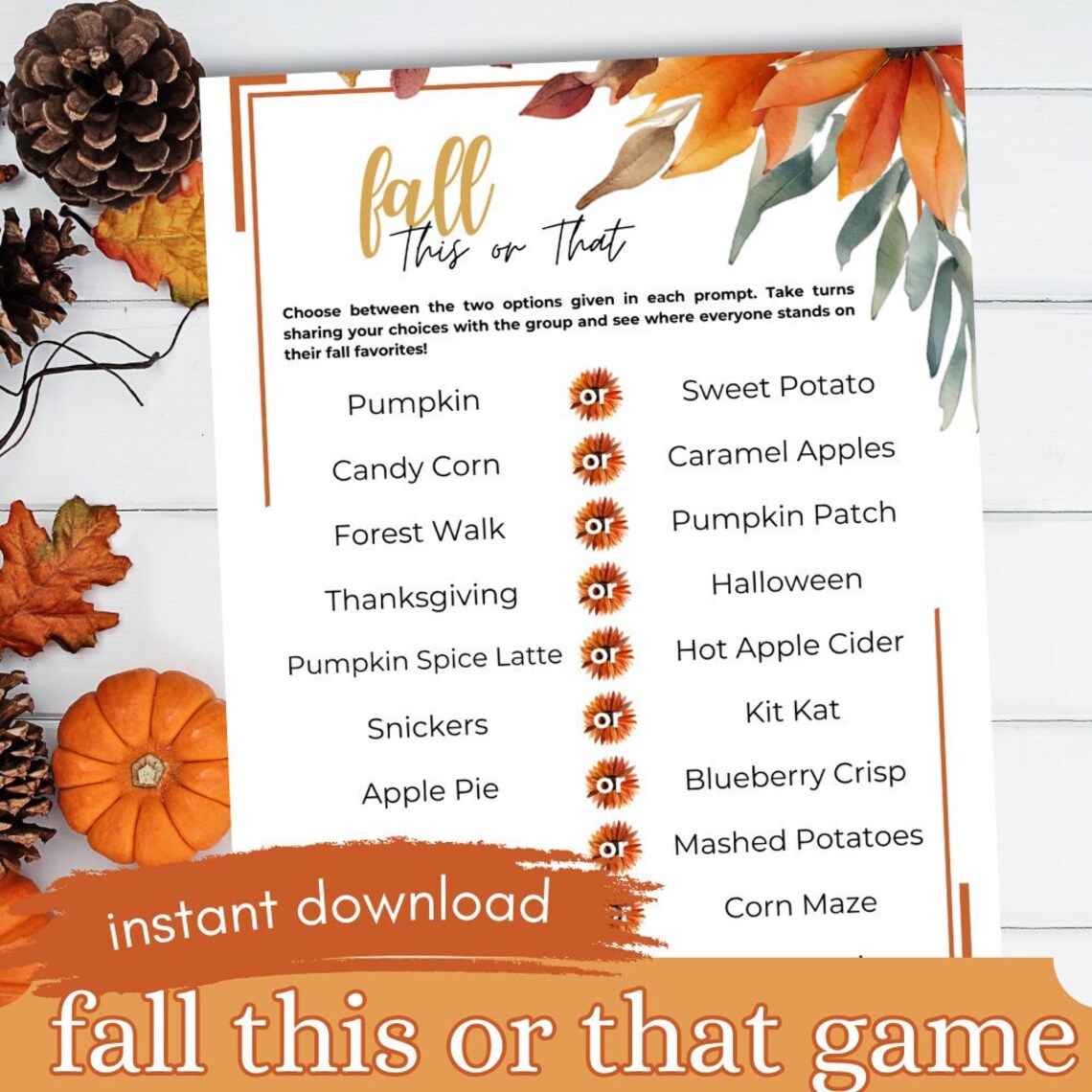 Fall This or That Game Printable Autumn Icebreaker Games for Adults ...
