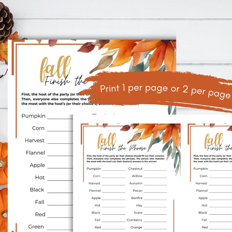 Fall Finish the Phrase Game Printable Autumn Guessing Game for Adults ...