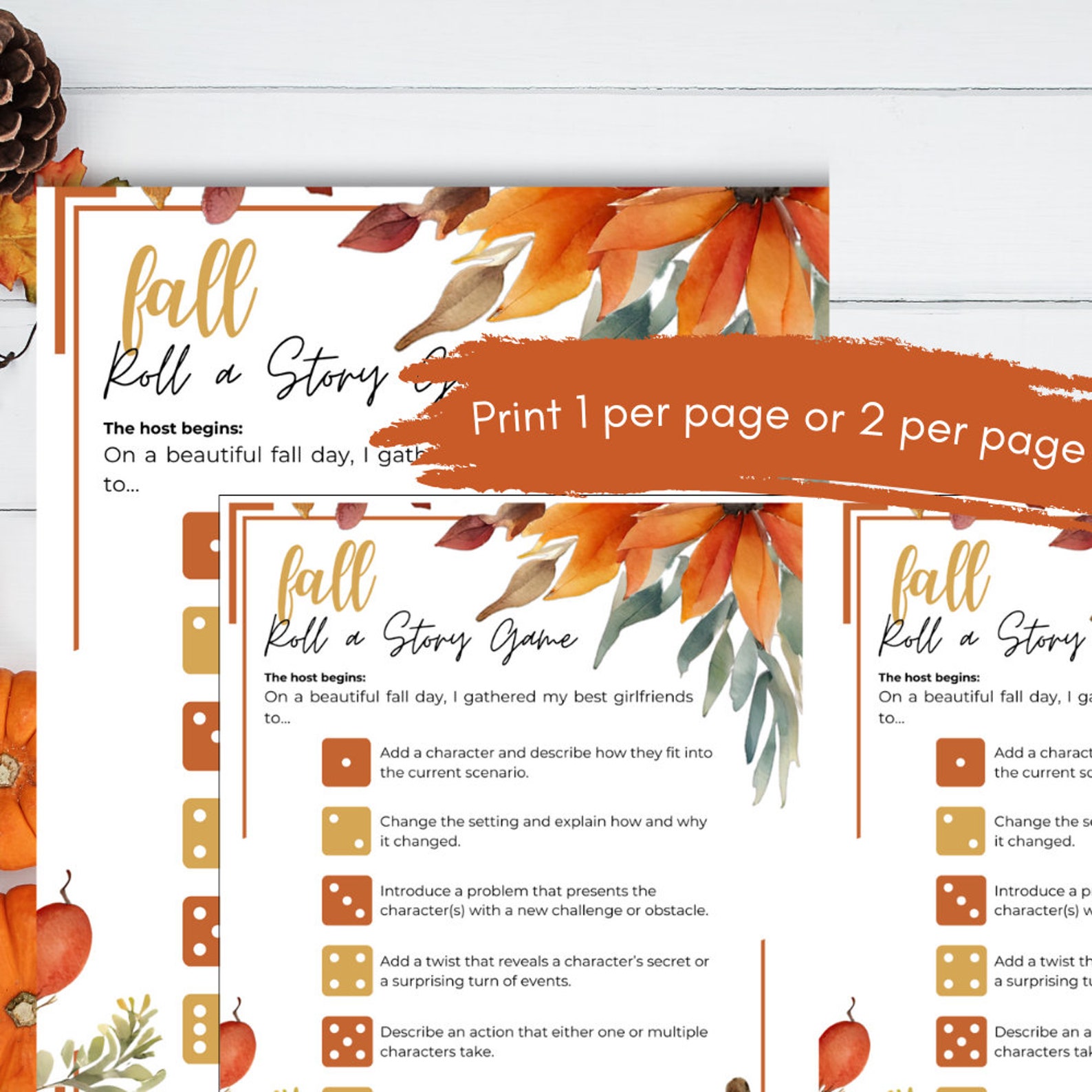 Weekend Getaway Fall Roll a Story Game Printable Dice Storytelling Game ...