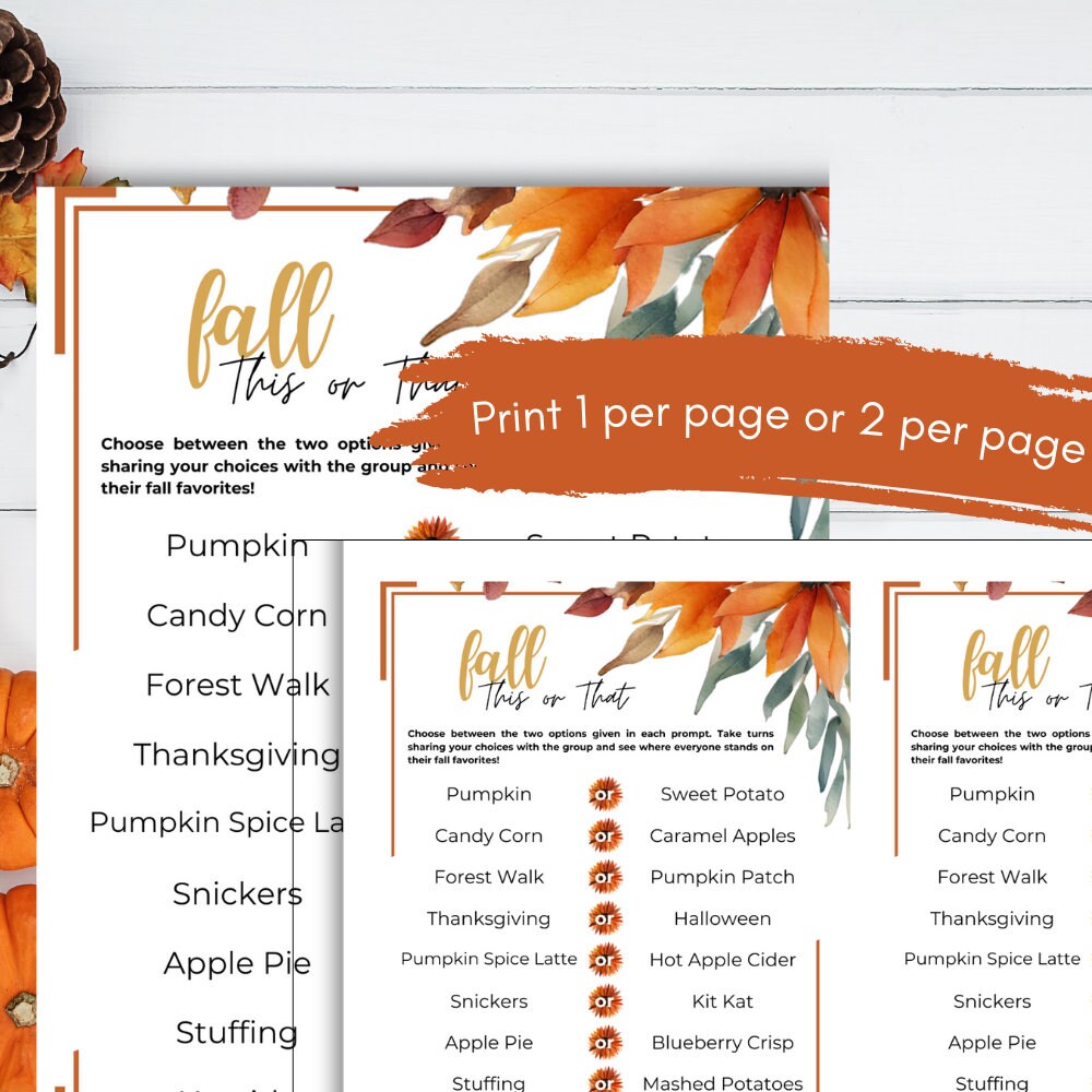 Fall This or That Game Printable Autumn Icebreaker Games for Adults ...