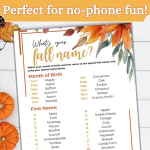 What's Your Fall Name Game Printable Funny Autumn Name Game for Adults ...