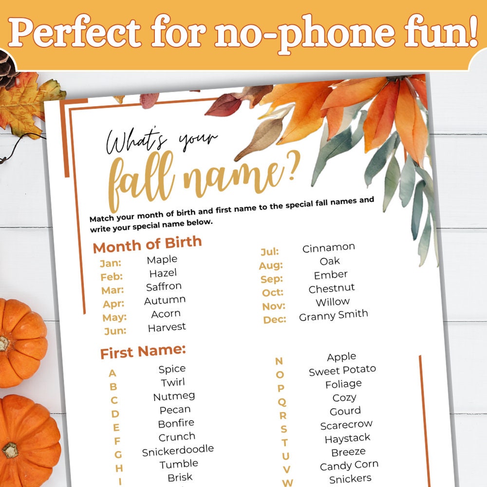 What's Your Fall Name Game Printable Funny Autumn Name Game for Adults ...