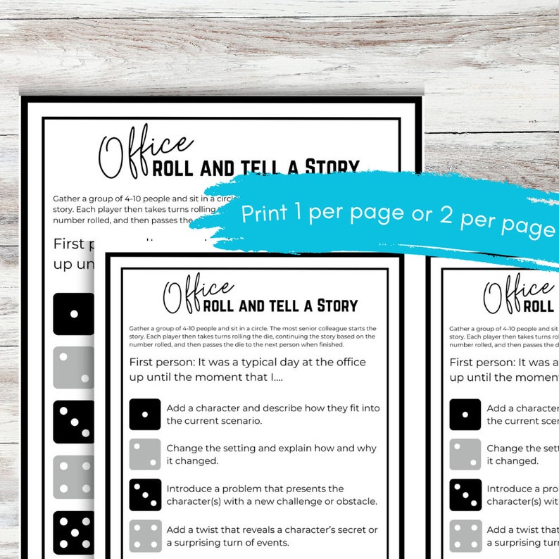 Roll and Tell Office Party Happy Hour Game Printable Storytelling ...
