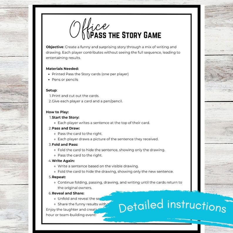 Fun Work Party Game Pass the Story Printable Traveling Pictionary ...