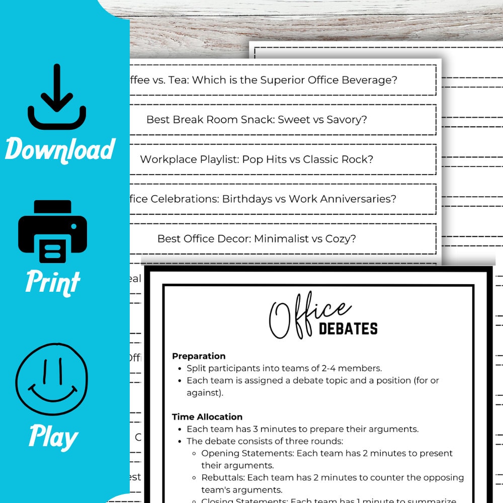 Office Debates Teambuilding Activity Printable | Virtual Team Building ...