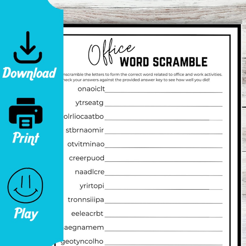 Office Word Scramble Game With Answer Key Printable Unscramble Words ...