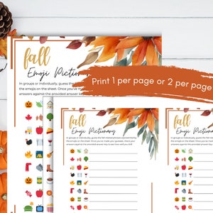Fall Emoji Pictionary Game With Answers Printable Autumn Weekend ...