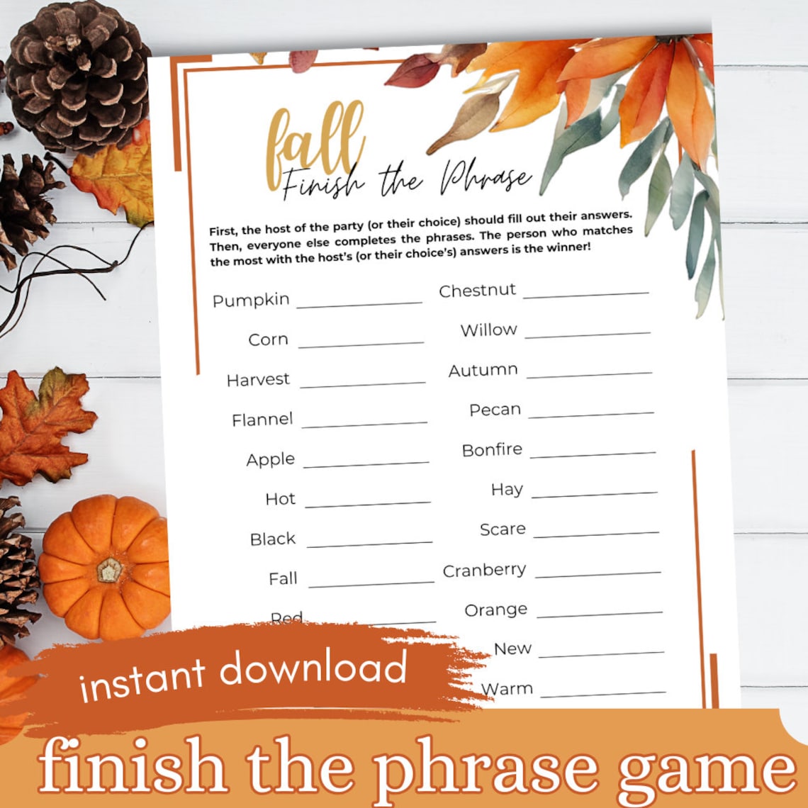 Fall Finish the Phrase Game Printable Autumn Guessing Game for Adults ...