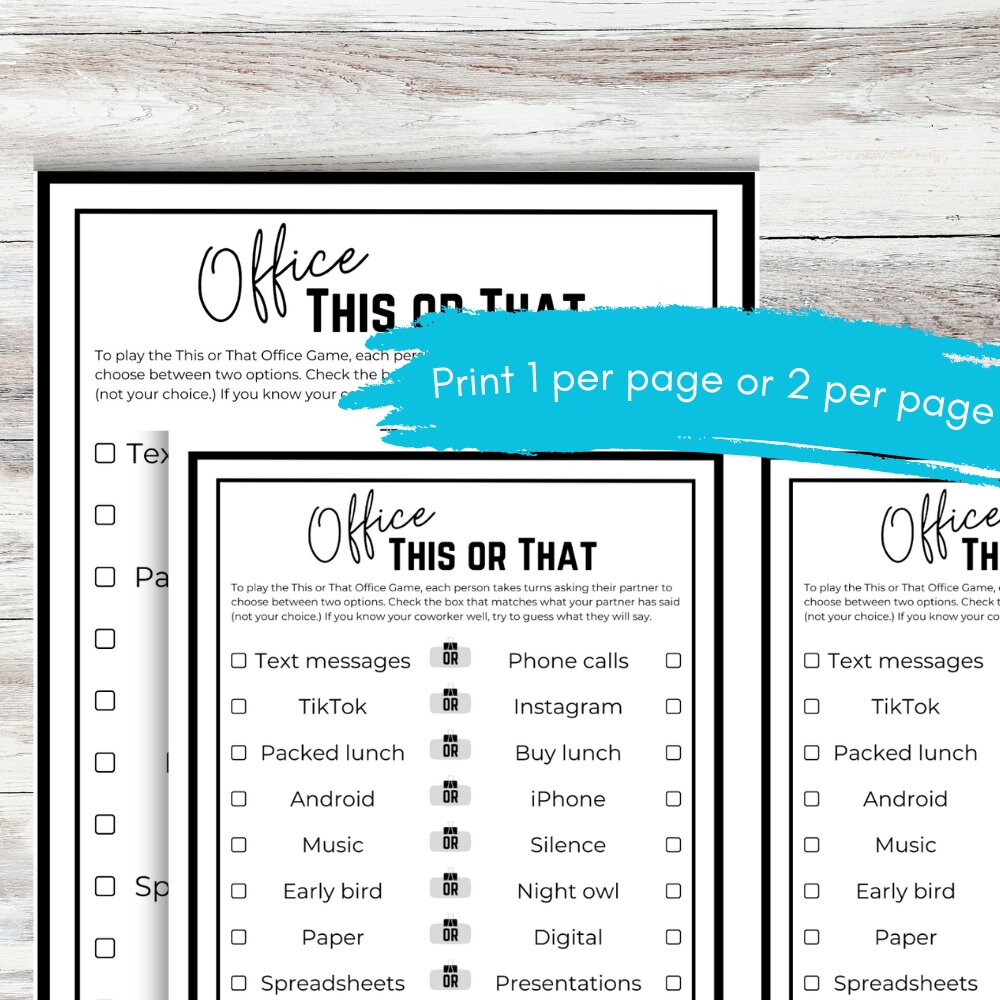This or That Ice Breaker for Staff Meeting Printable | Co Worker ...