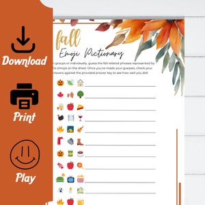 Fall Emoji Pictionary Game With Answers Printable Autumn Weekend ...