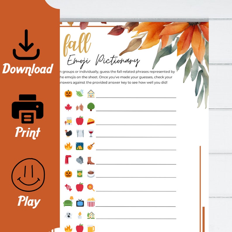 Fall Emoji Pictionary Game With Answers Printable Autumn Weekend ...