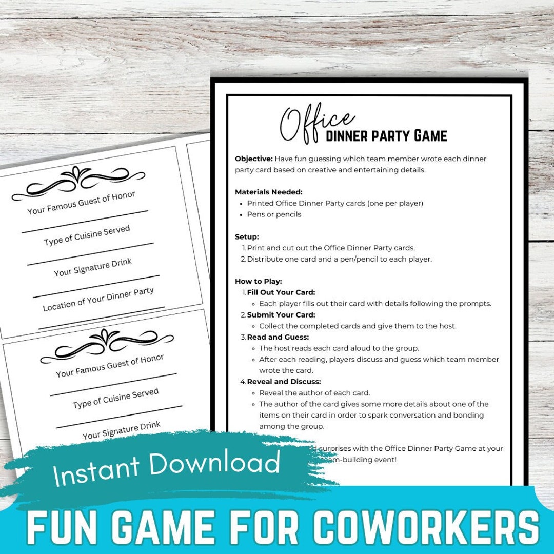 Office Dinner Party Fun Game for Coworkers Printable Work Games for ...