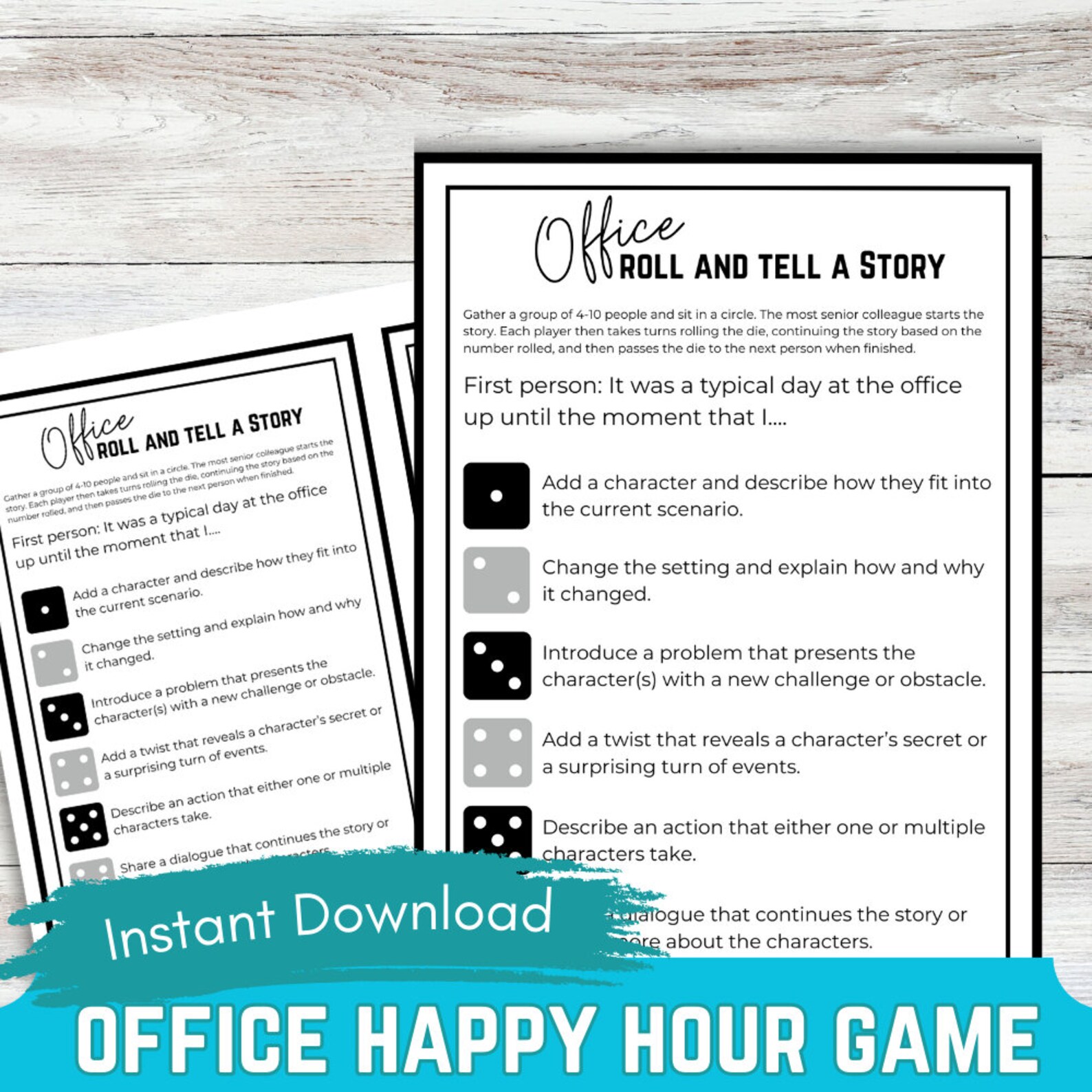 Roll and Tell Office Party Happy Hour Game Printable Storytelling ...