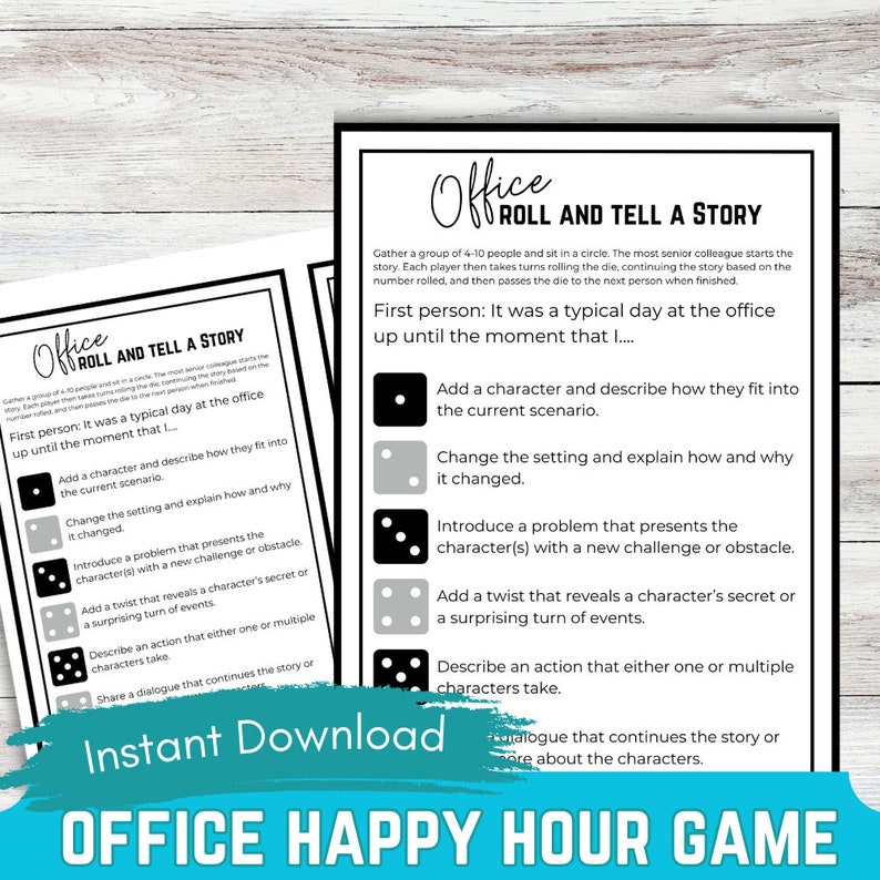 Roll and Tell Office Party Happy Hour Game Printable Storytelling ...