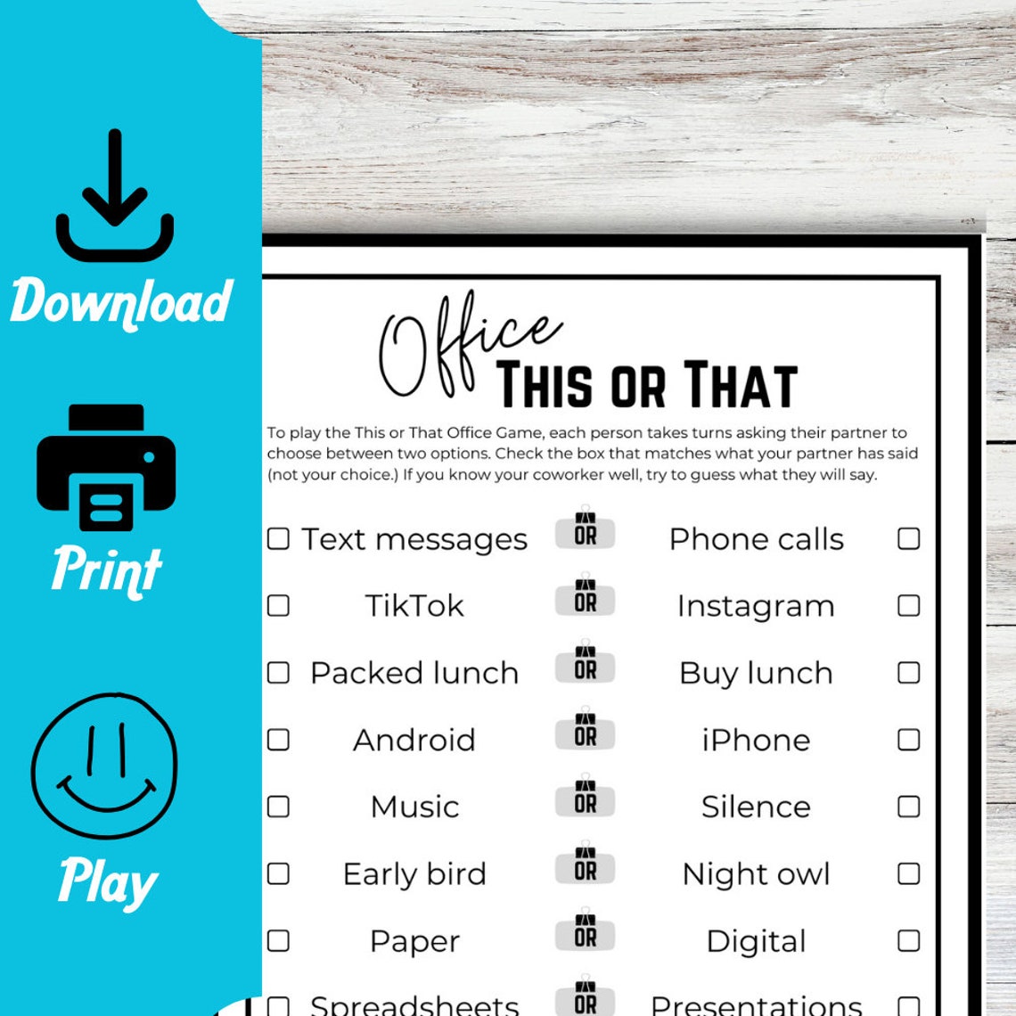 This or That Ice Breaker for Staff Meeting Printable | Co Worker ...