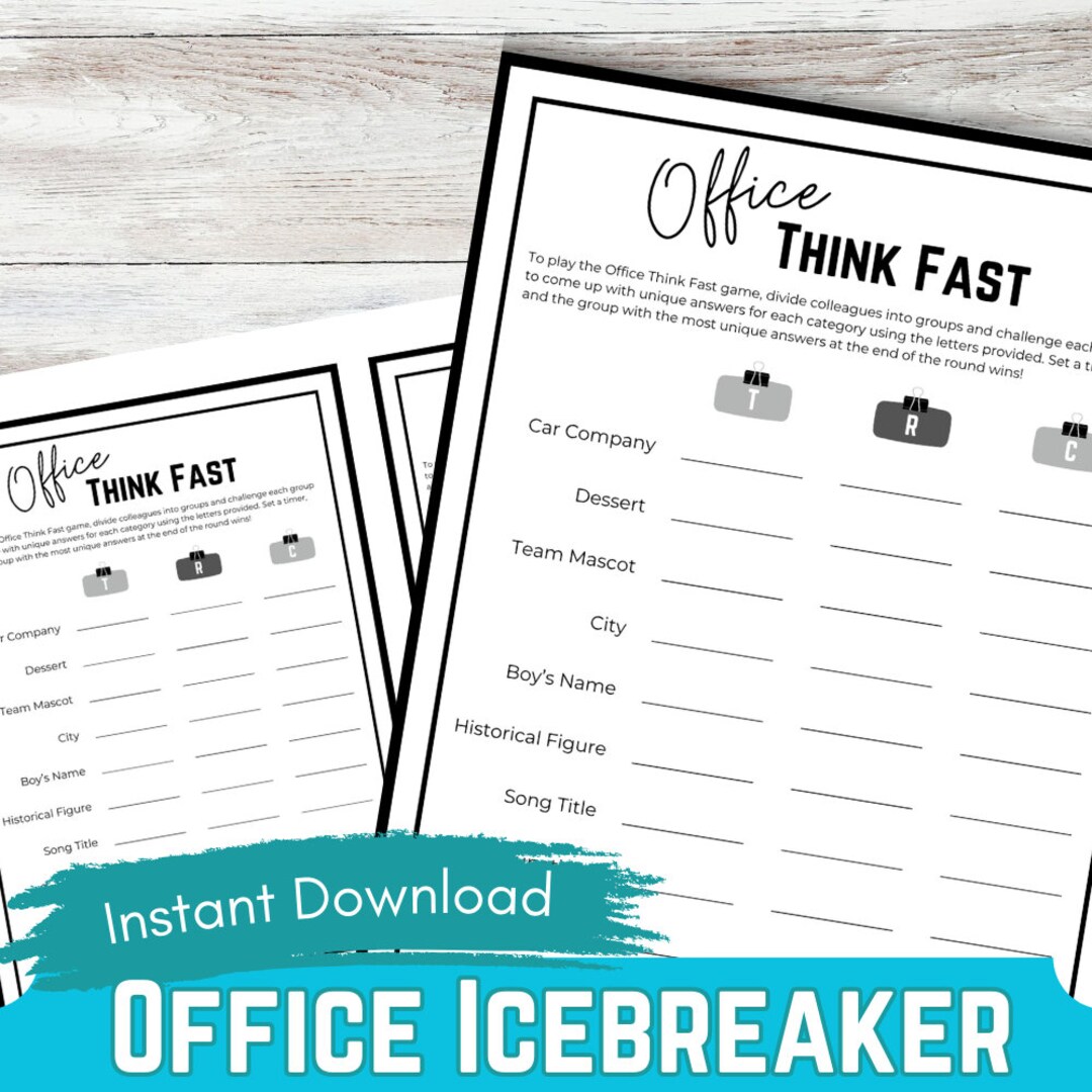 Think Fast Company Party Ice Breaker Printable Game Team Building ...