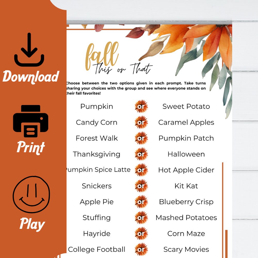 Fall This or That Game Printable Autumn Icebreaker Games for Adults ...