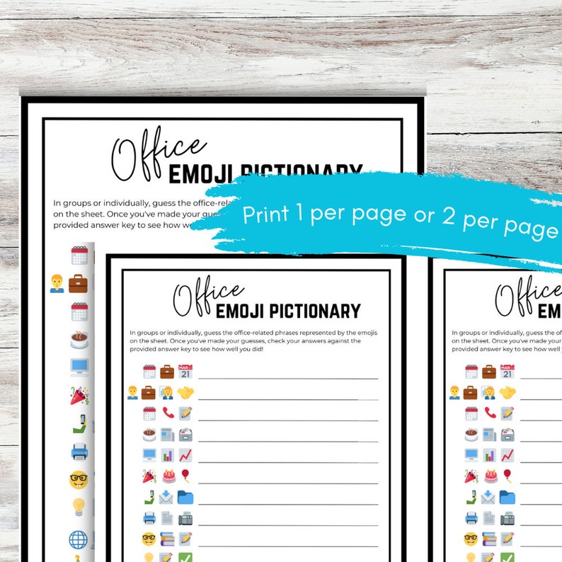Work Emoji Pictionary Game for Office Party Printable | Company Work ...