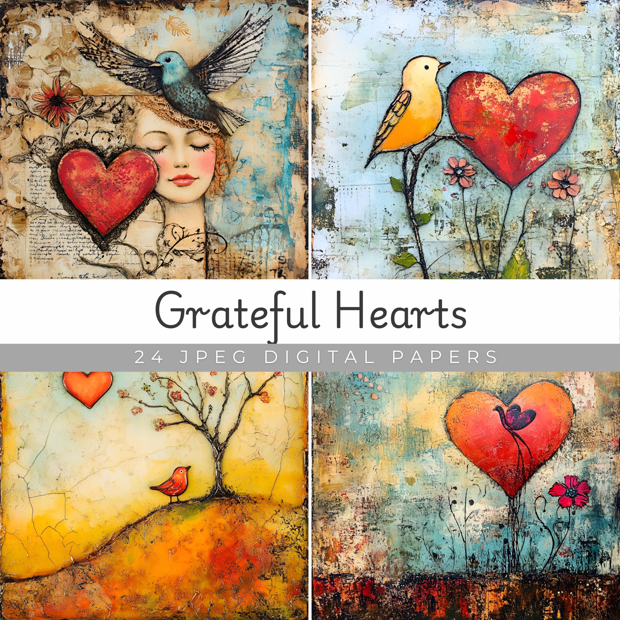 24 Grateful Hearts Digital Papers, Digital Art Printable, Instant ...