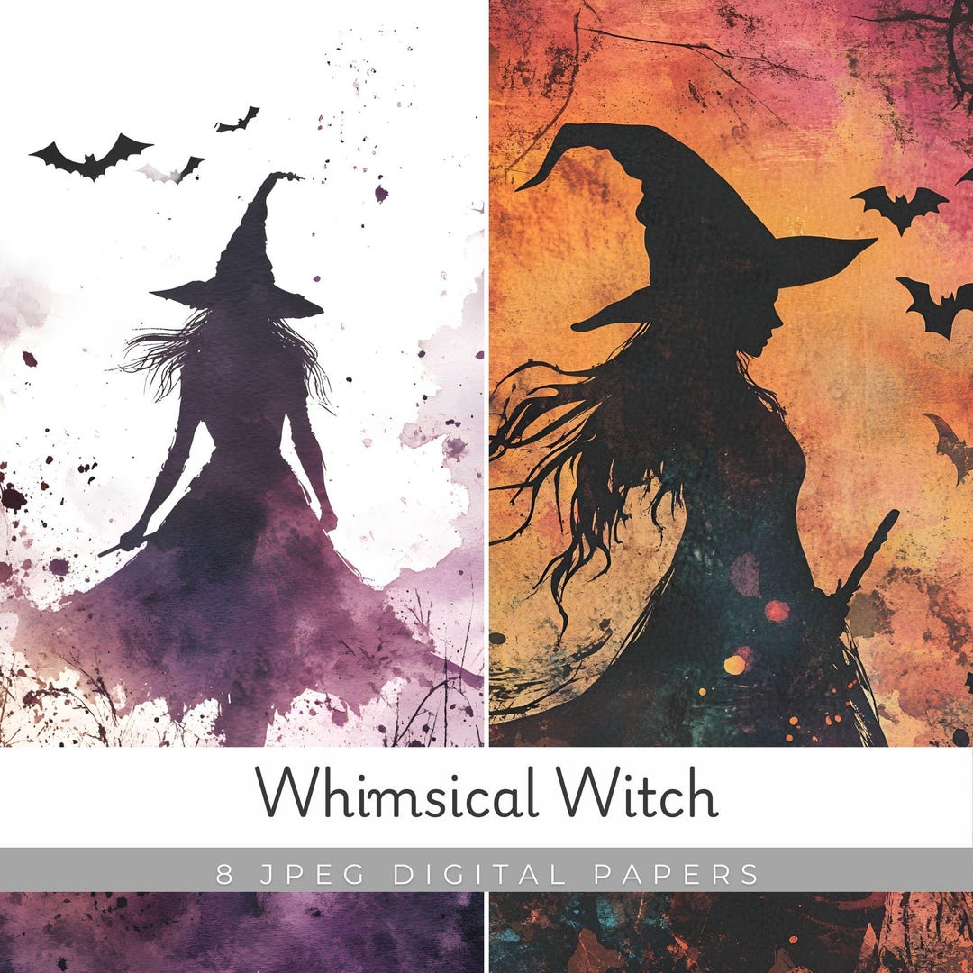 9 Whimsical Witches, Digital Art Printable Kit, Instant Digital ...