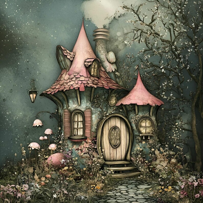 20 Enchanted Fairy Houses: Whimsical Printable Art, Digital Download ...