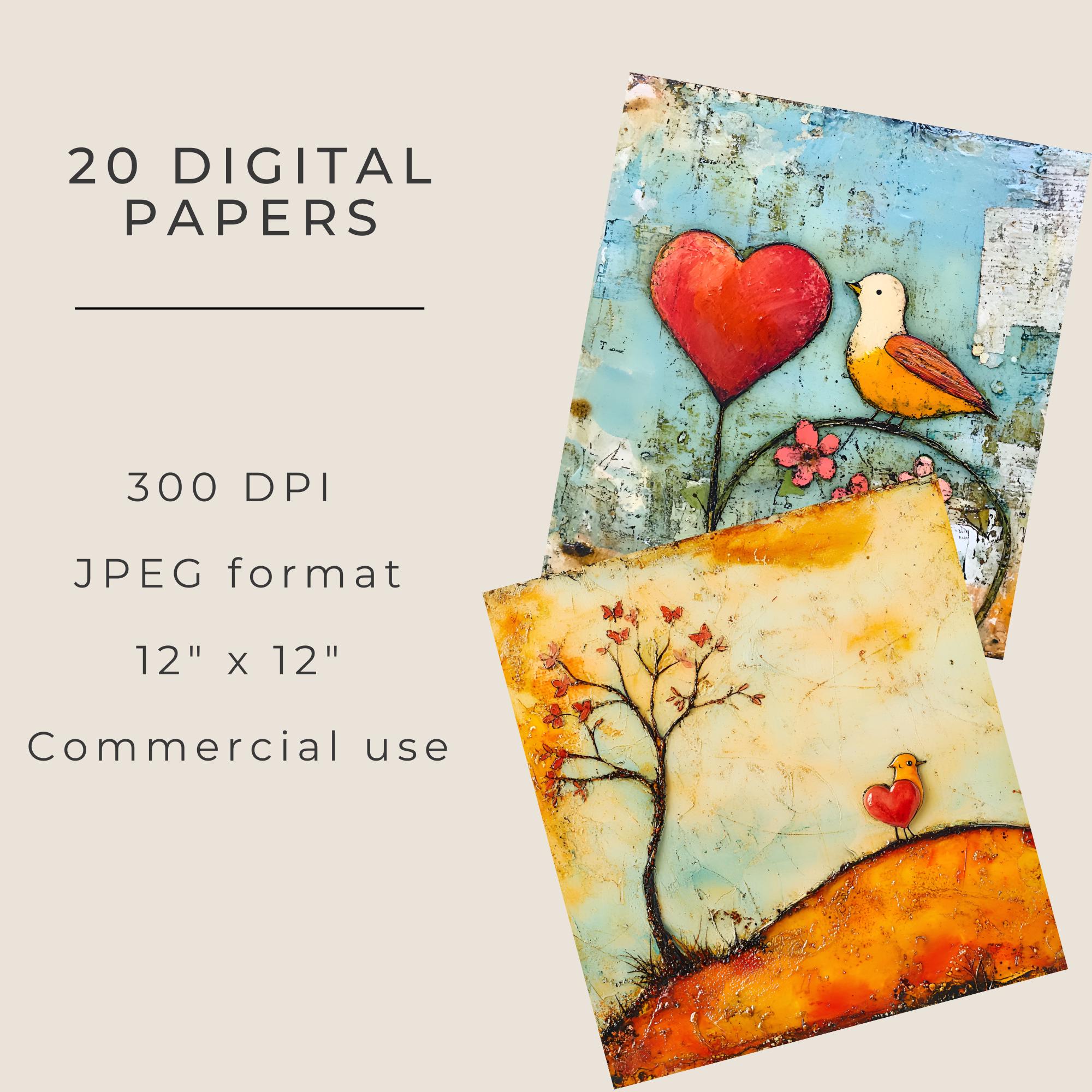 24 Grateful Hearts Digital Papers, Digital Art Printable, Instant ...