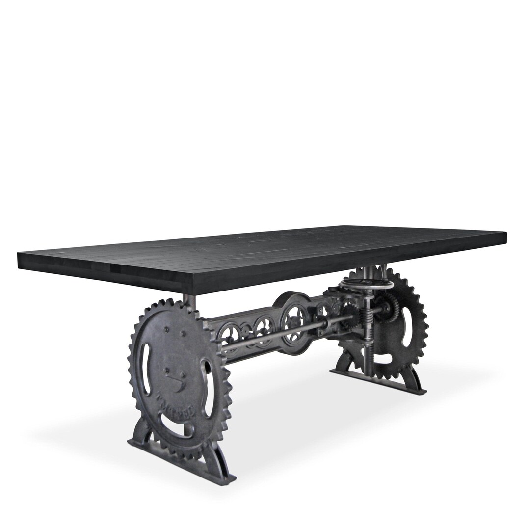 Steampunk Adjustable Dining Table - Iron Crank Base - Ebony Rustic - Etsy