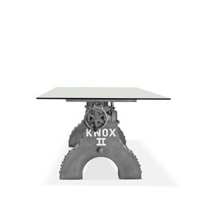 KNOX II Adjustable Dining Table Industrial Iron Base Elegant Glass Top ...