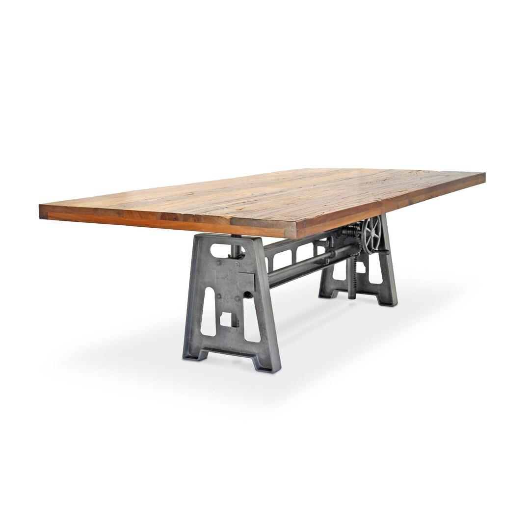 Industrial Dining Table Iron Base Adjustable Height 8ft Rustic Natural ...