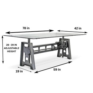 Industrial Dining Table Cast Iron Base Adjustable Height Glass Top - Etsy