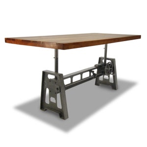 Industrial Dining Table Cast Iron Base Adjustable Height Crank Natural ...