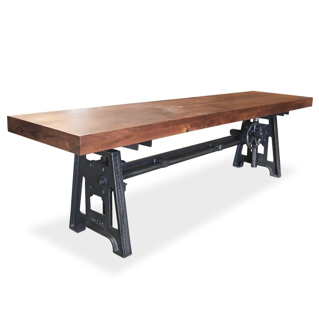 Industrial Dining Bench Seat Cast Iron Base Adjustable Height ...