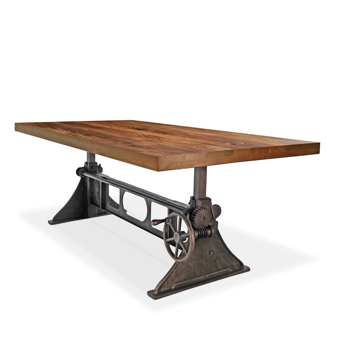 Delta Dining Table Adjustable Height Mechanical Base Rustic Walnut Top ...