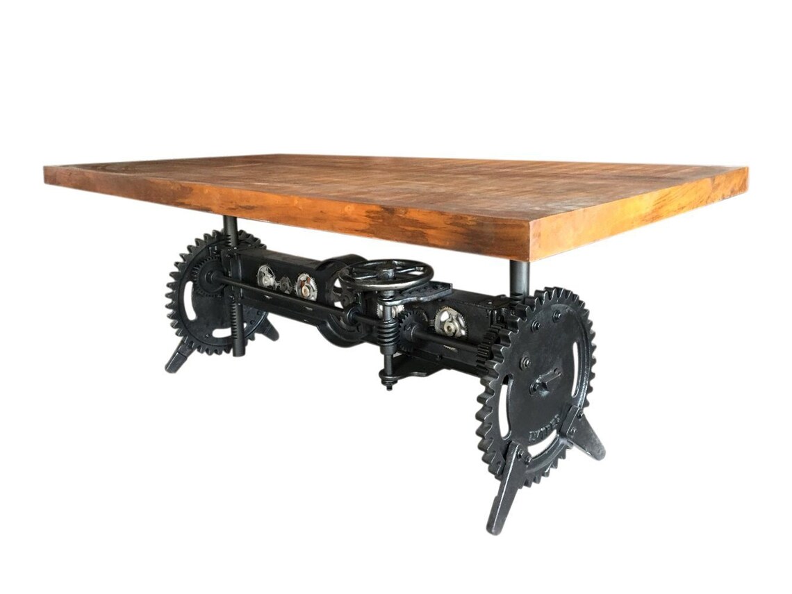 Steampunk Adjustable Dining Table Iron Crank Base Natural - Etsy