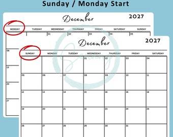 Printable Blank Monthly Calendar Monday Start January to December ...