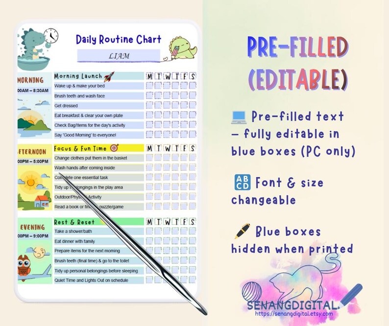 Kids Daily Routine Chart Bundle | Editable Daily Schedule for Kids ...