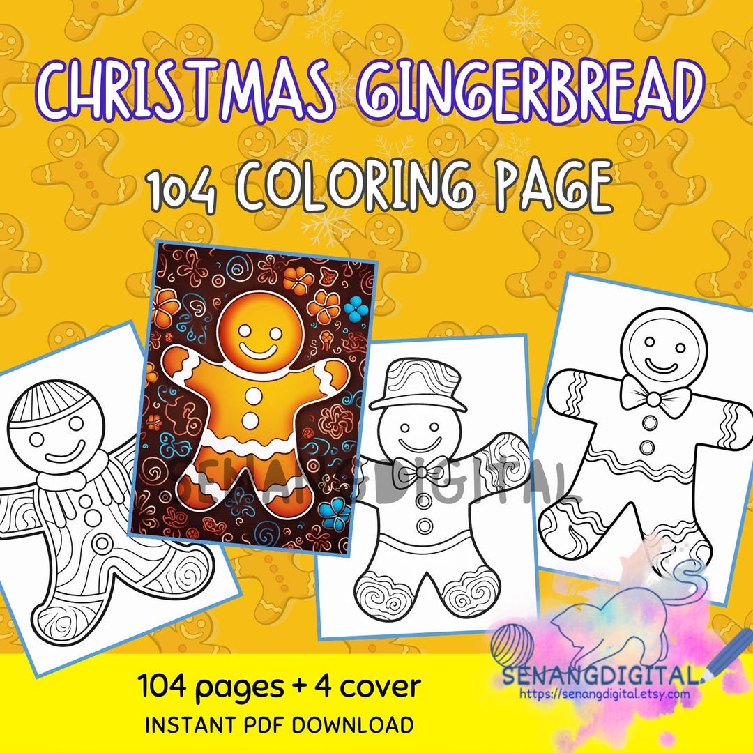 Gingerbread Coloring Book: 104 Christmas Pages, Kids Holiday Activity ...