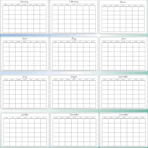 Printable Blank Monthly Calendar Monday Start January to December ...