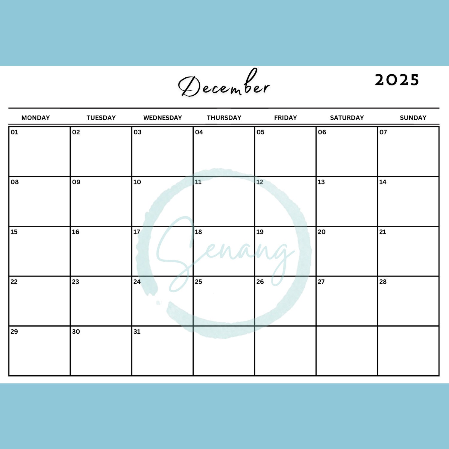 Printable Calendar 2025 Sunday & Monday Start January to December ...