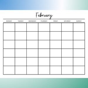 Printable Blank Monthly Calendar Monday Start January to December ...