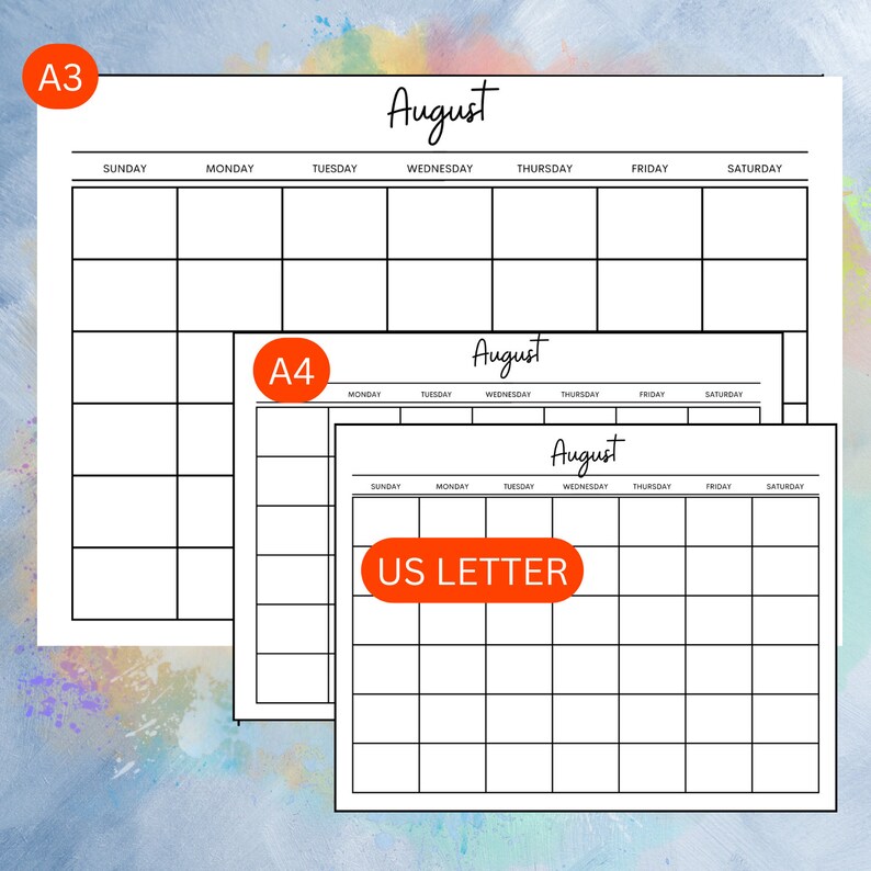 Printable Blank Monthly Calendar - Sunday Start - January to December ...