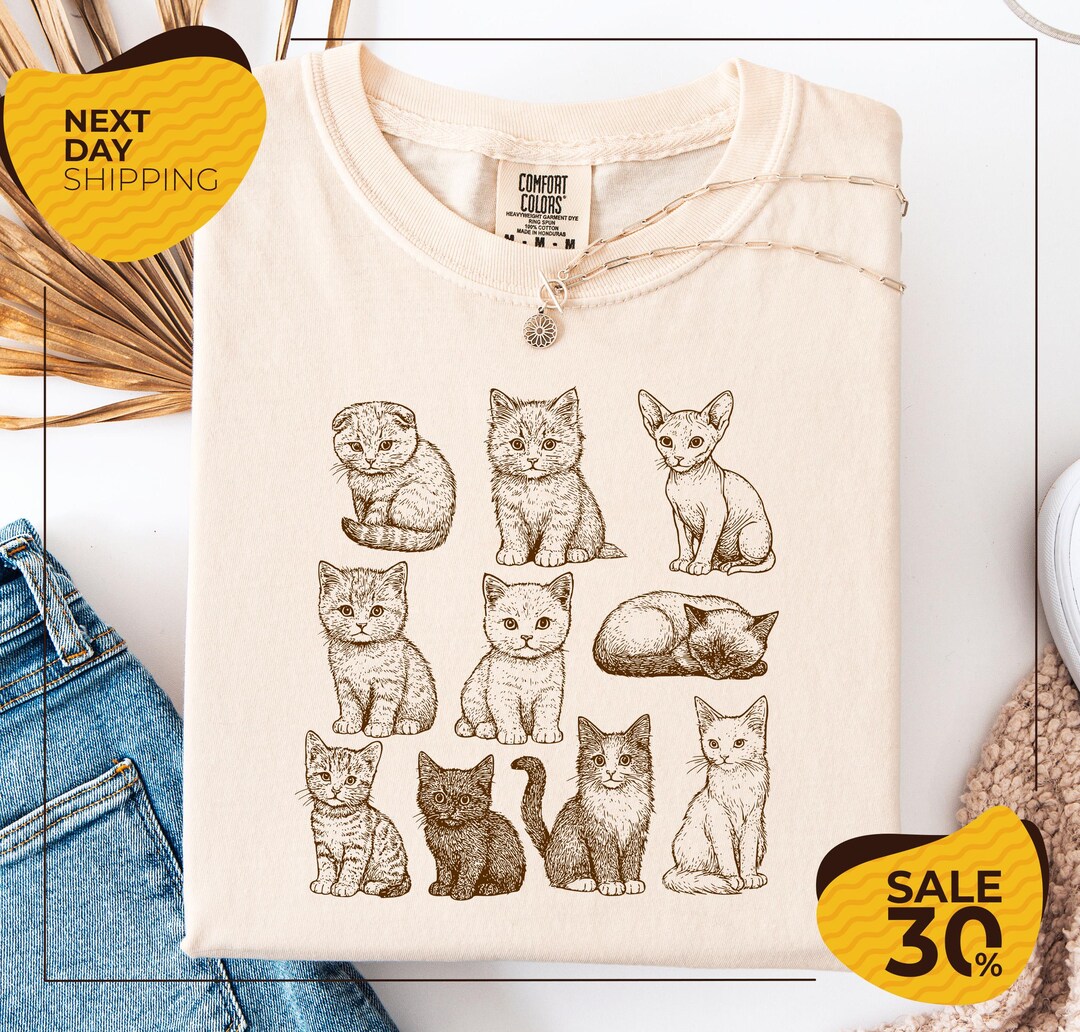 Comfort Colors® Cats 90s Vintage Tattoo Style Tshirt | Retro Kitten ...