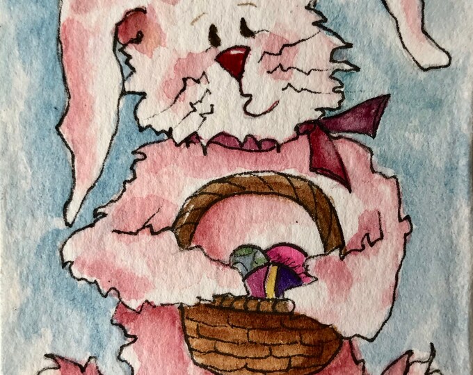 Easter Bunny Art Card ACEO Original Watercolor Original Painting Artist ...