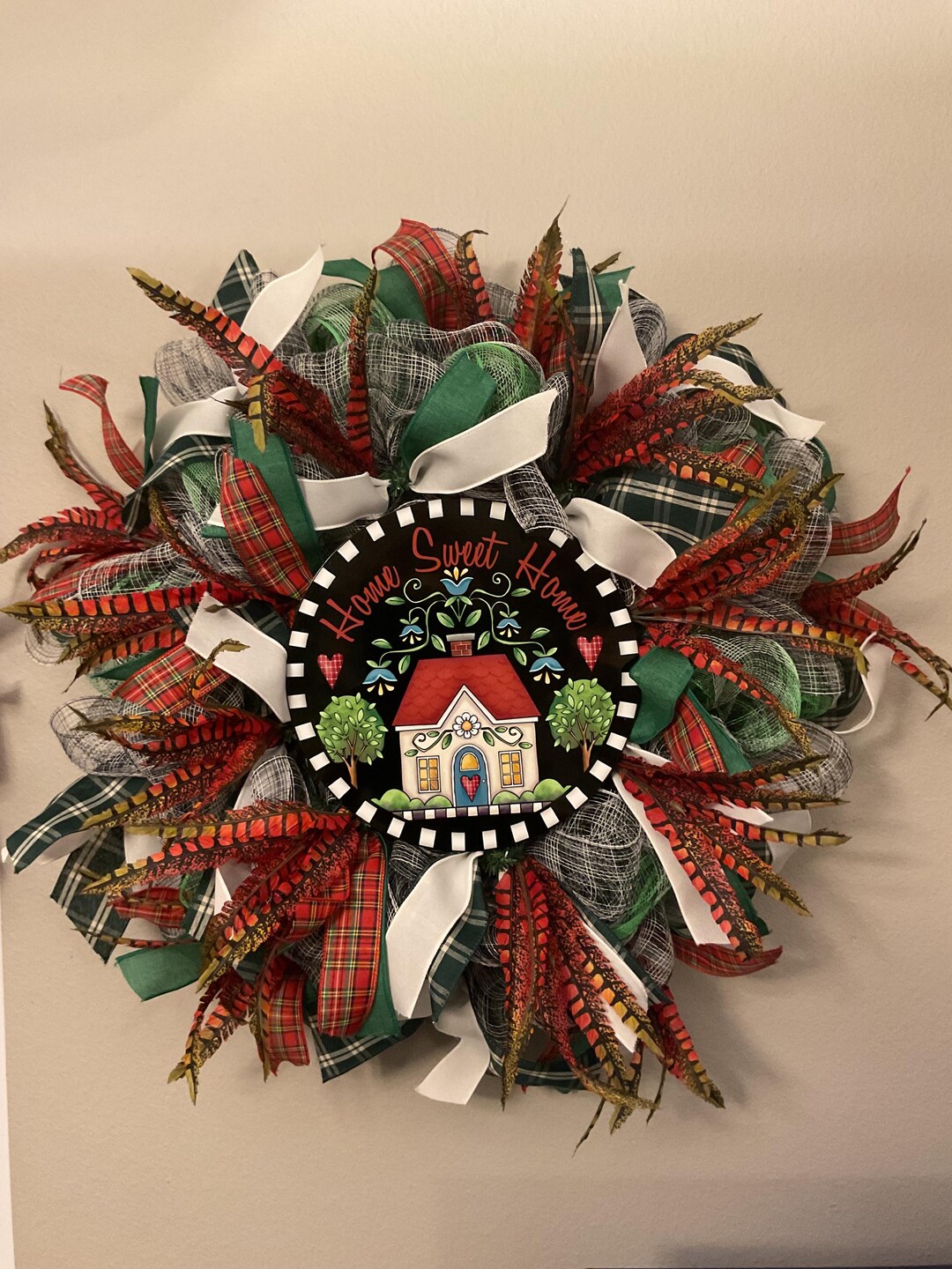 Home Sweet Home Deco Mesh Wreath,plaid Ribbon Door Decor,handmade ...