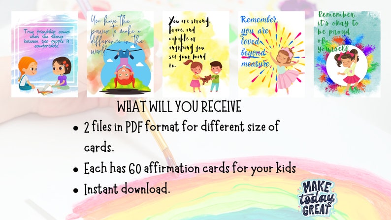 60 Printable Kids Affirmation Cards Positive Affirmation Cards for Kids ...