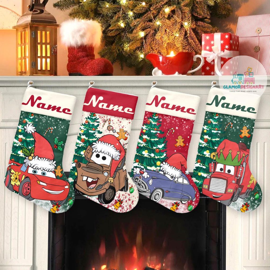 Personalized Cars Christmas Stocking, Custom Name Lightning Mcqueen Tow ...